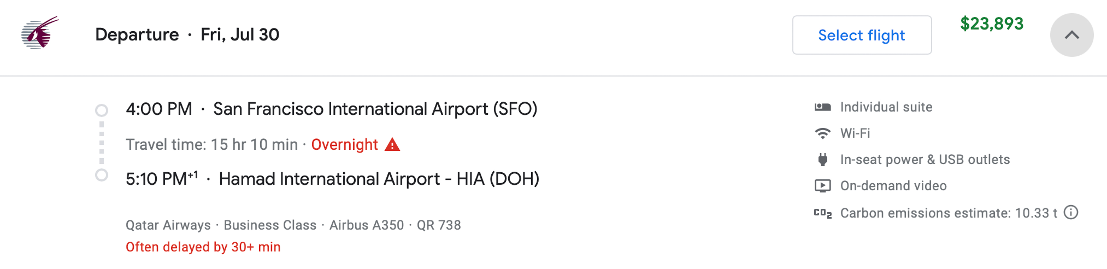 Qatar Airways SFO – DOH Business Class Airfares – World Travel ...